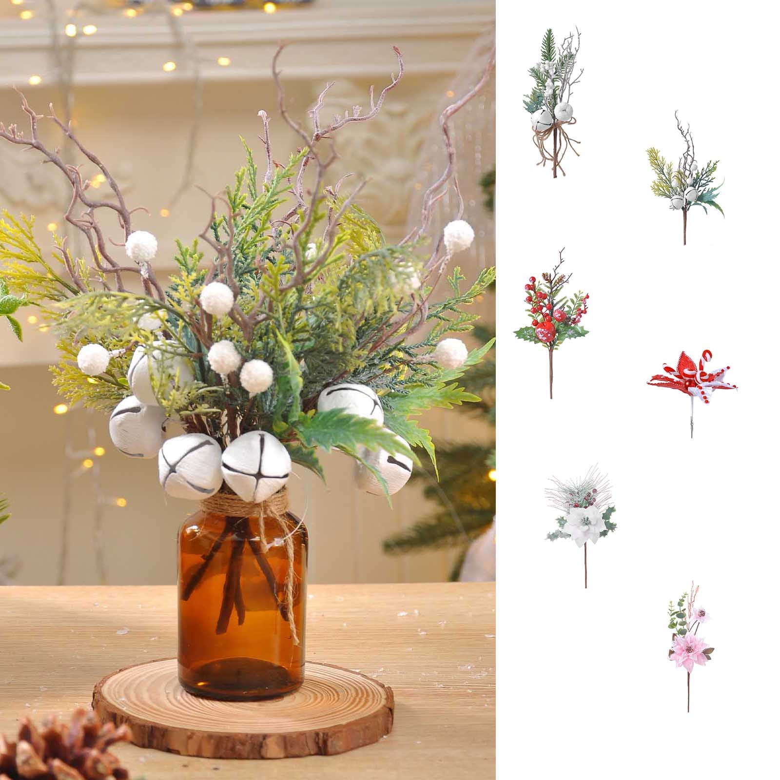 Christmas Faux Berry Ginkgo Floral Arrangement | Holiday Gift Box Decor | Multicolor Plastic ...