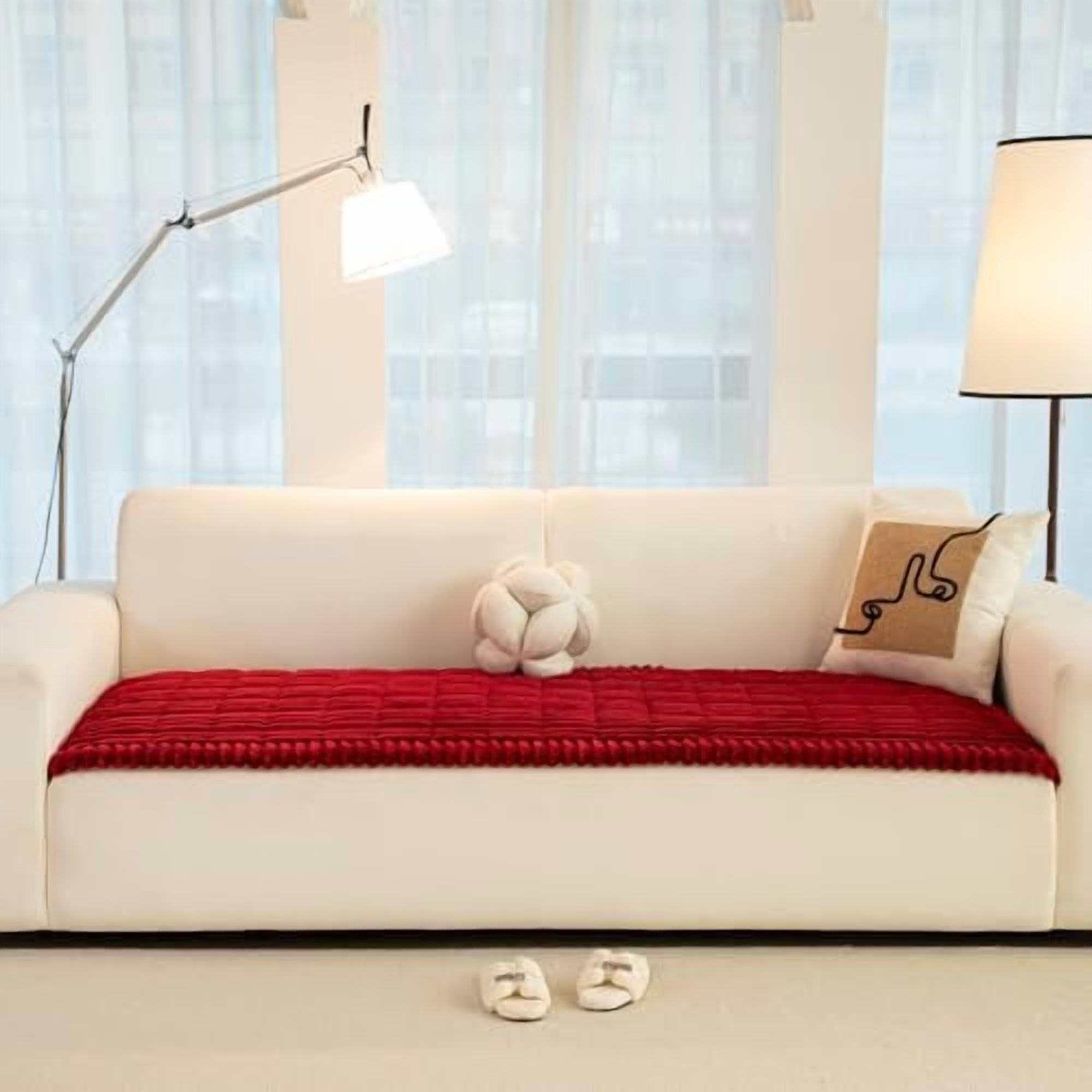 Christmas Faux Fur Plush Dog Couch Cover, 3D Stripe Fuzzy Sofa Covers ...