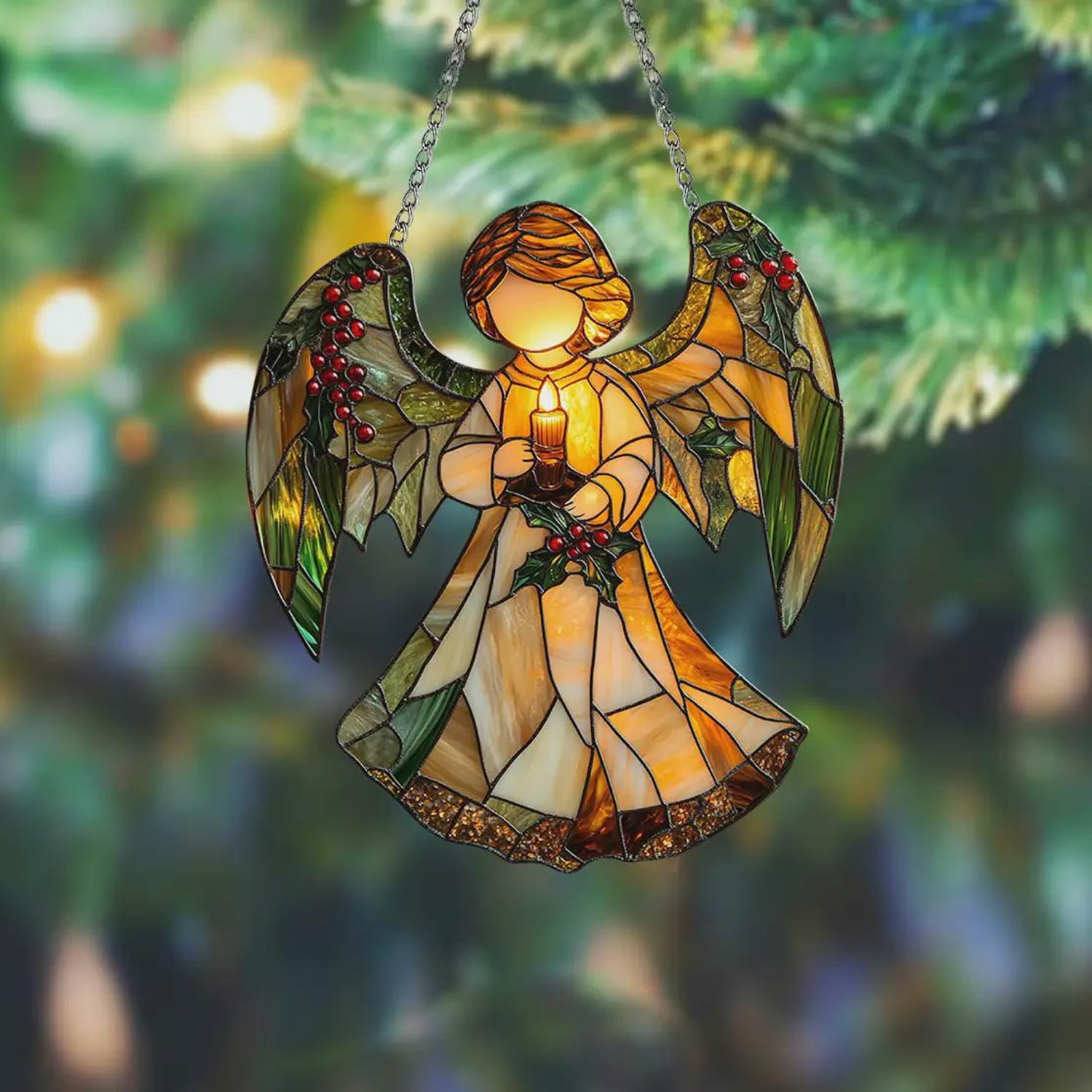 Christmas Faux Stained Glass Angel Acrylic Suncatcher Elegant Window ...