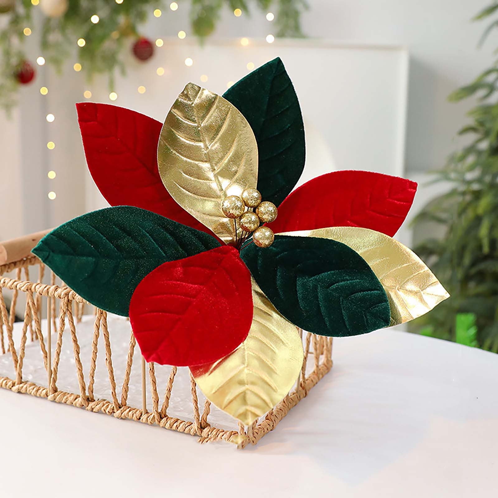 Christmas Faux Velvet Artificial Flower Branch Insert | Flocking ...