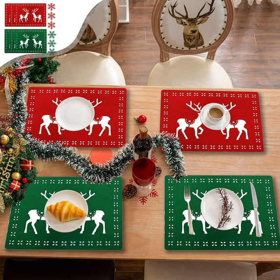 Christmas Felt Placemat and Coaster Set, 12-Pack Heat Resistant Table ...