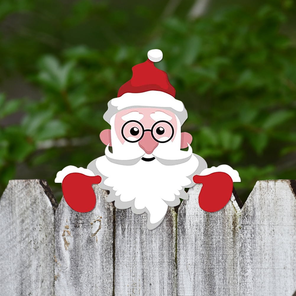 Christmas Fence Peeker Decoration - Santa Claus Elk Peeking Garden Yard ...