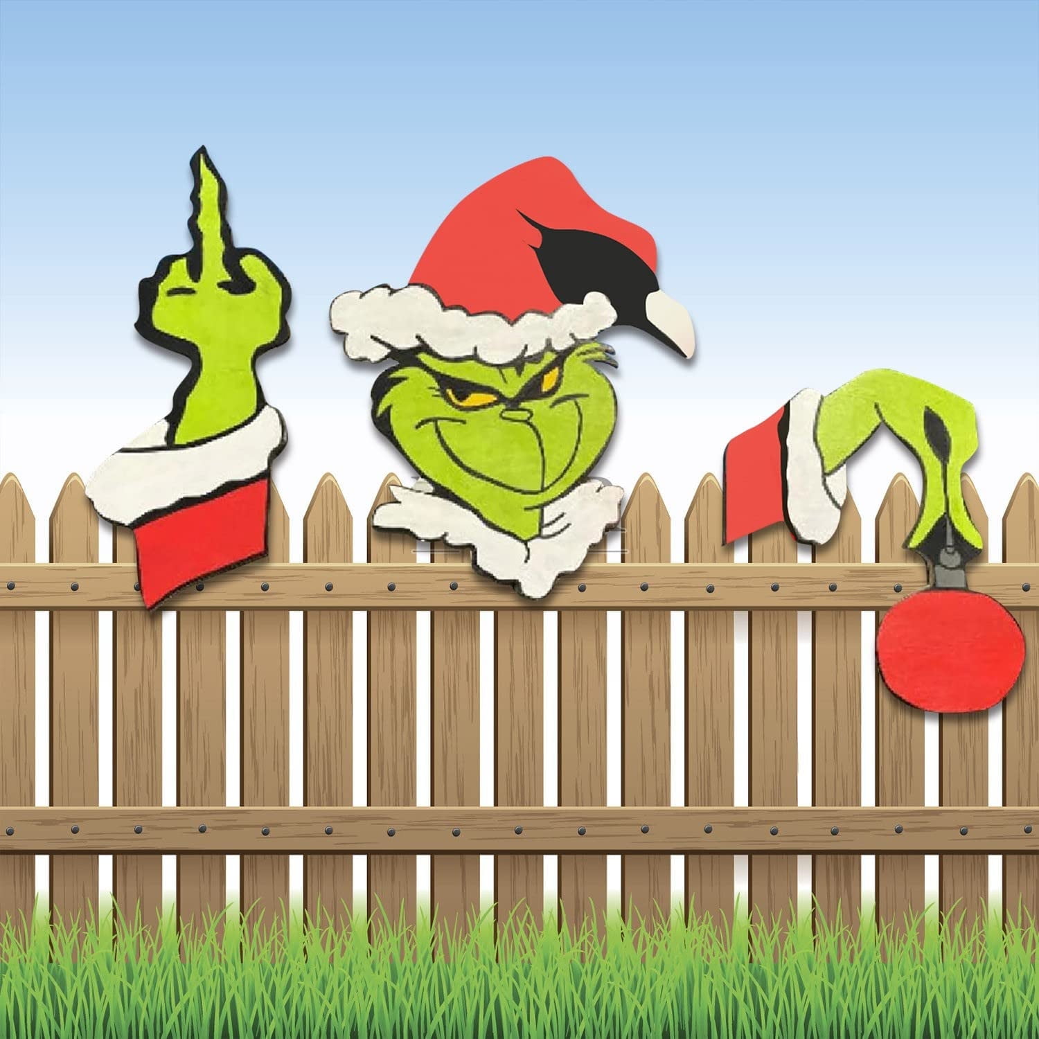 Christmas Fence Peeker Decorations, Grinch Peeking Garden Yard ...