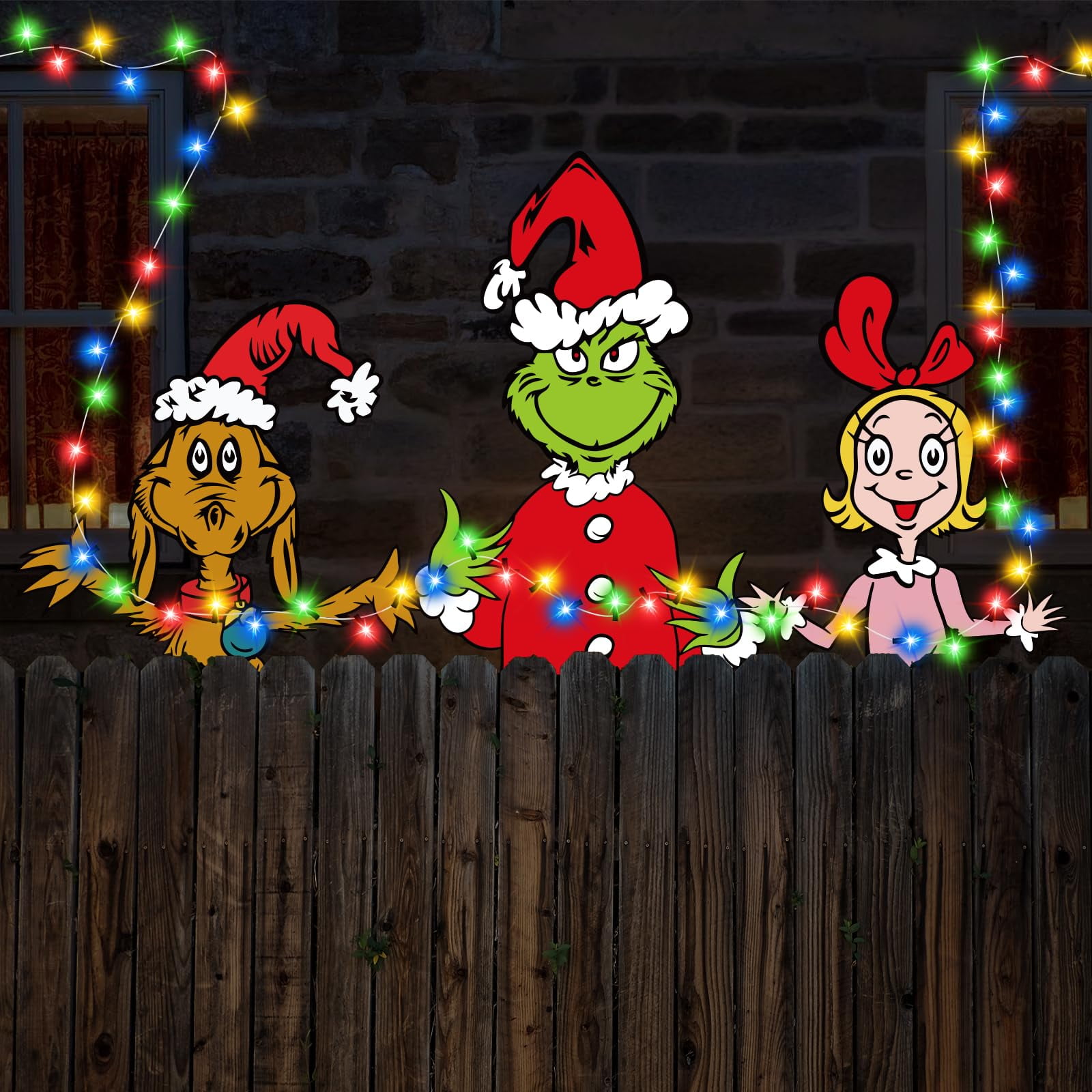 Christmas Fence Peeker with LED Lights, Funny Christmas Decoraions Yard ...