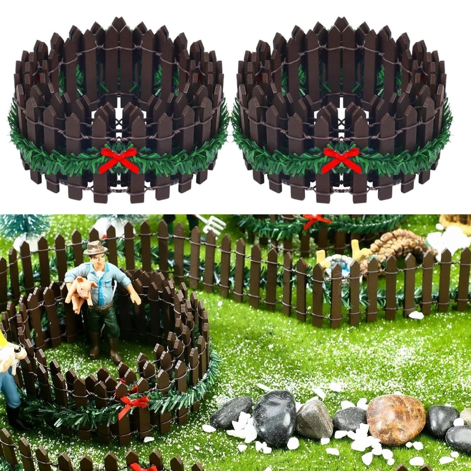 Christmas Fences Picket Fence Border Xmas Tree Miniature Wooden Fences ...