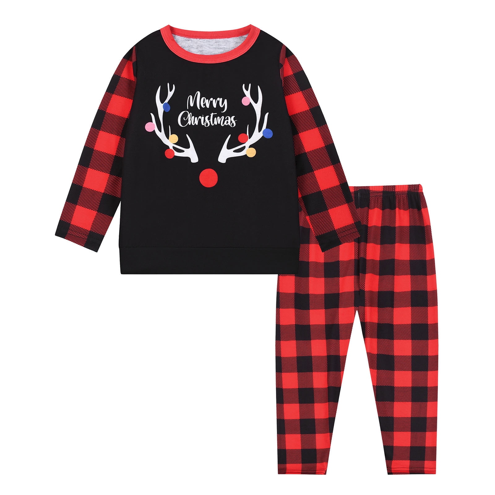 Christmas Festive Holiday Kids Pajama Set Cozy Long Sleeve Sleepwear ...