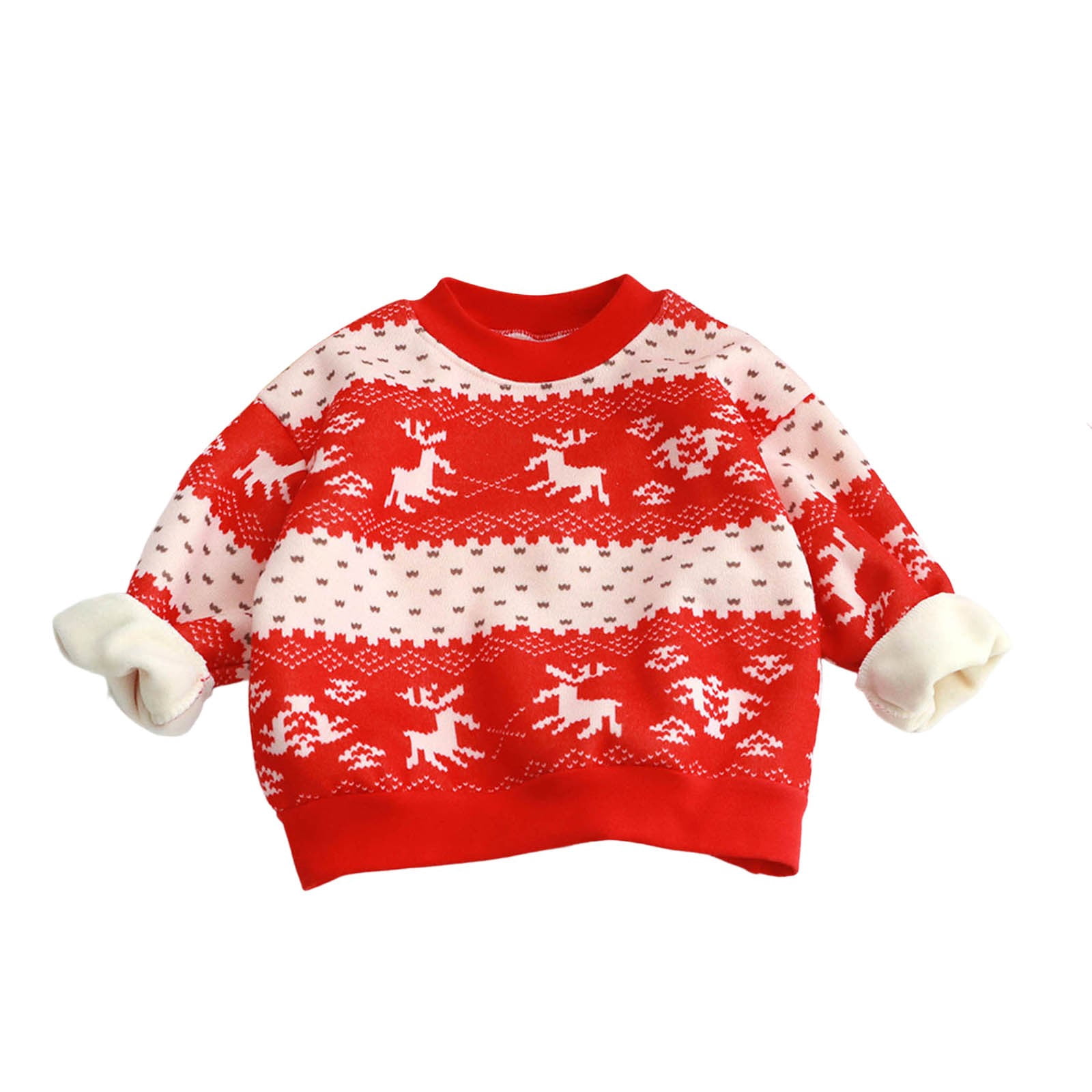 Christmas Festive Reindeer Print Girls Pullover Sweater Warm Lined ...