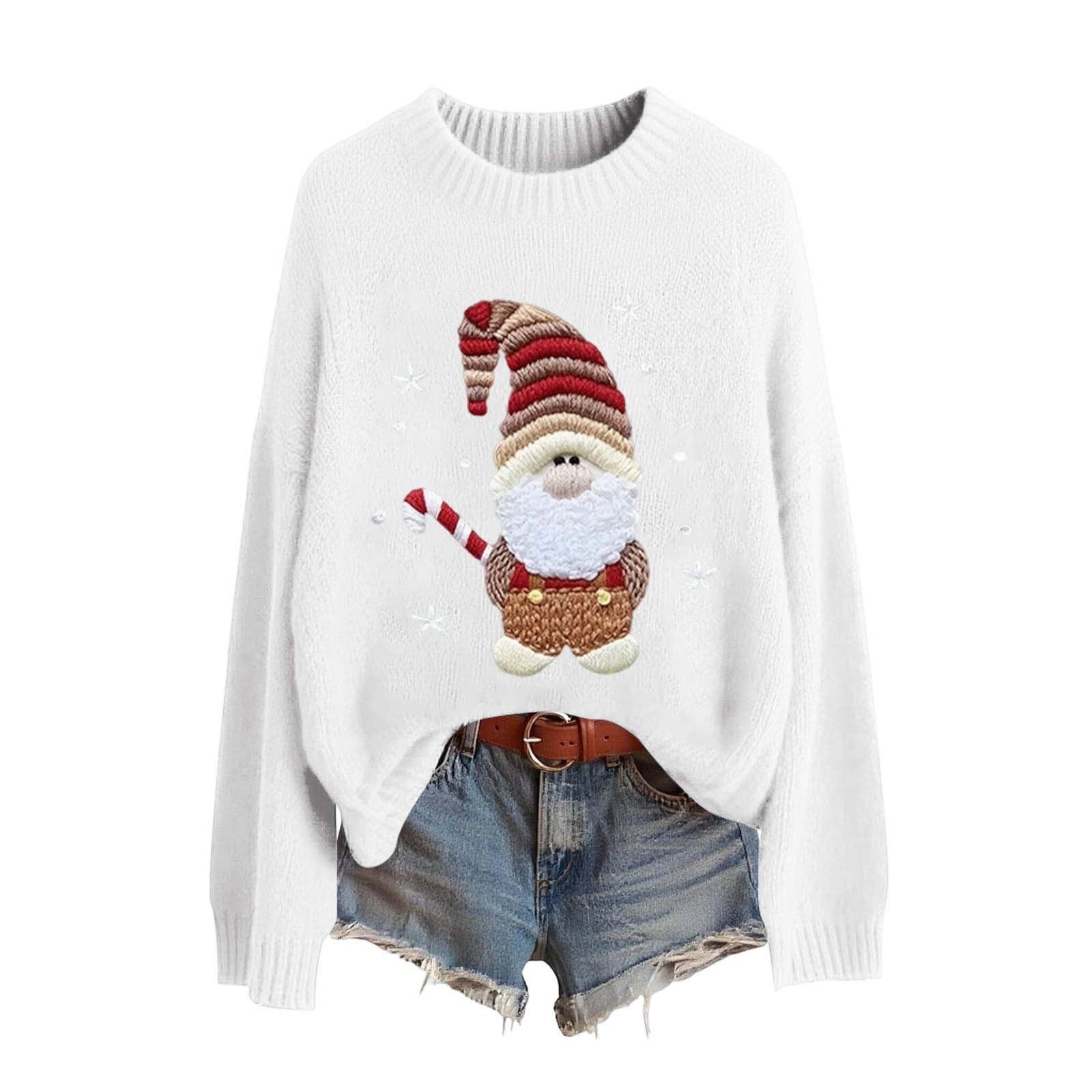 Christmas Festive Santa Knit Sweater Long Sleeve Round Neck Holiday ...