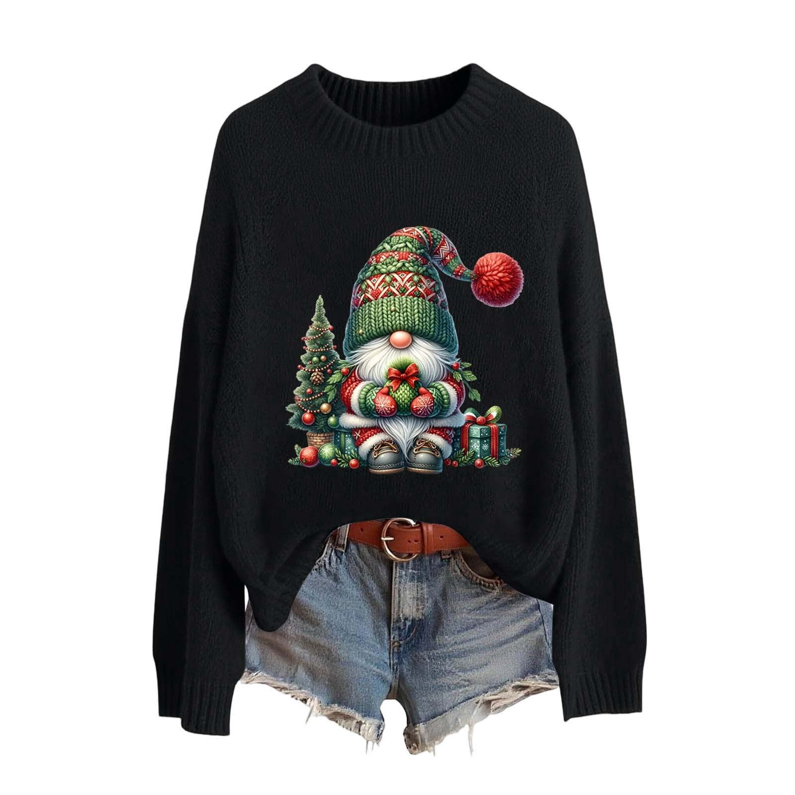Christmas Festive Santa Knit Sweater Long Sleeve Round Neck Holiday ...