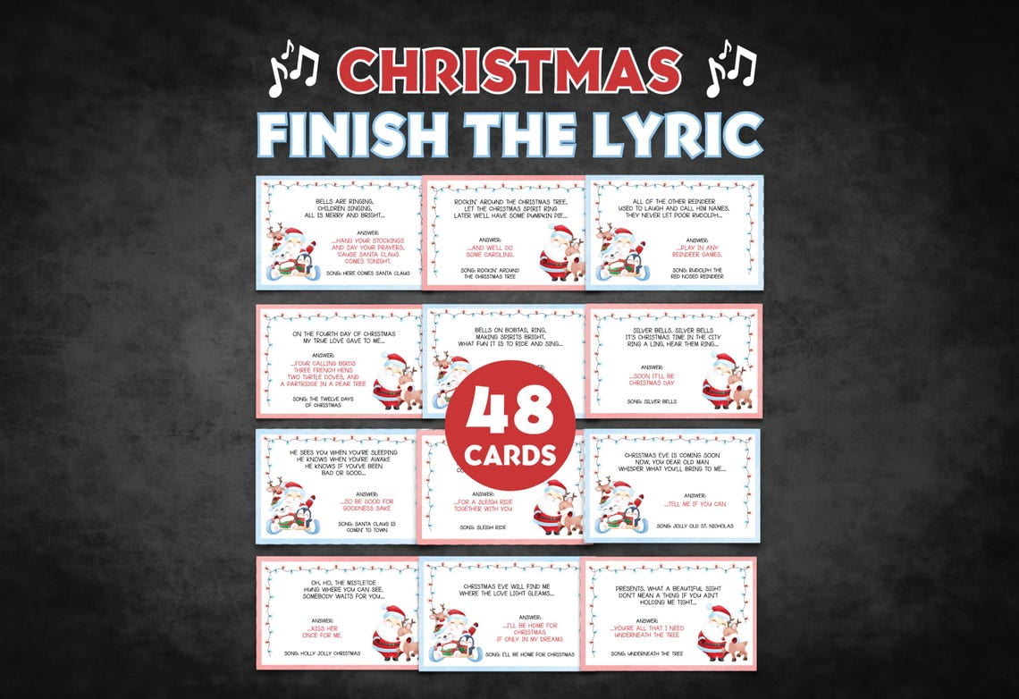 Christmas Finish the Lyric Game, Christmas Printable Game, Finish the ...