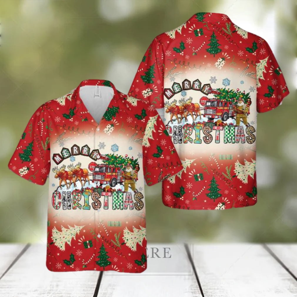 Christmas Fire Department Christmas Hawaiian Shirt - Walmart.com