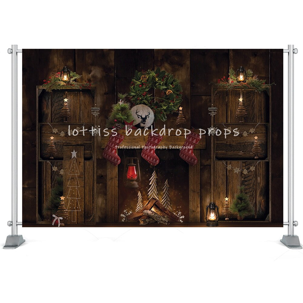 Christmas Fireplace Backdrop For Photography Xmas Wooden House Toys ...
