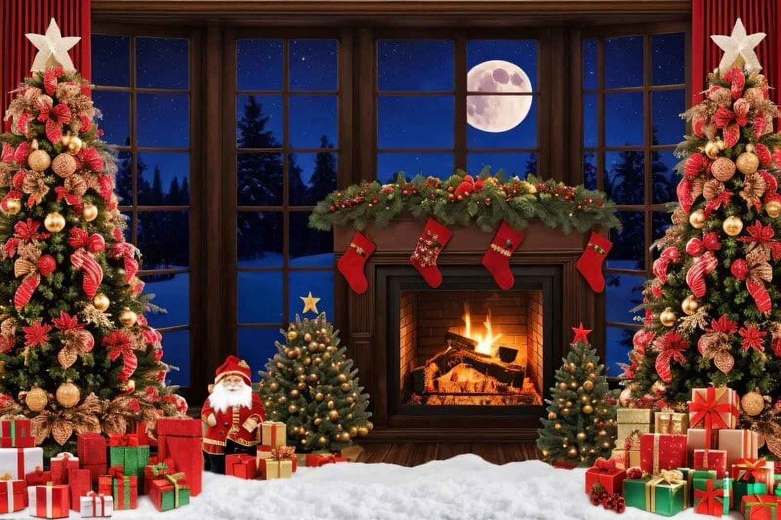 Christmas Fireplace Backdrop Rustic Red Brick Wall Interior Xmas Tree ...