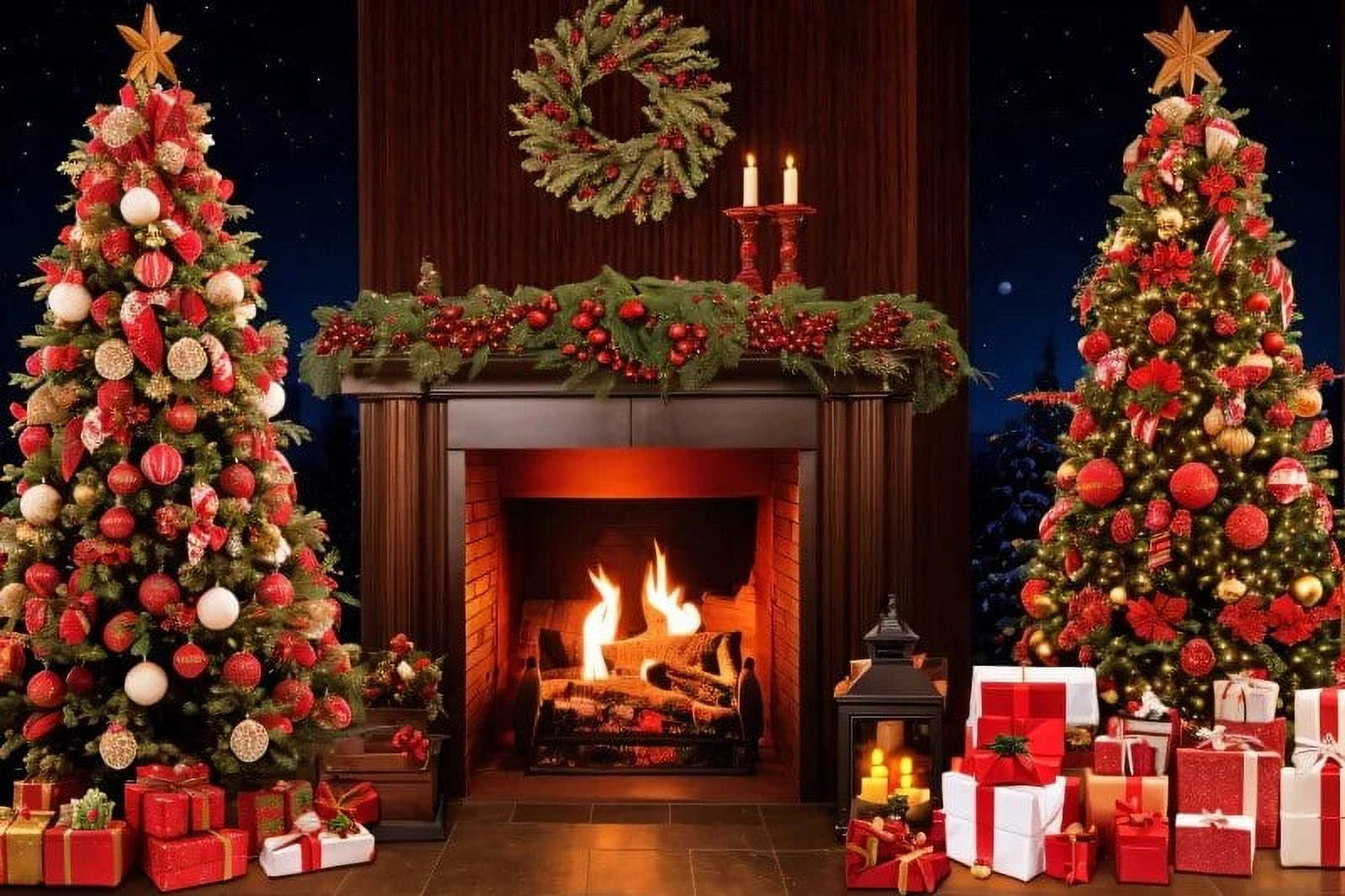 Christmas Fireplace Backdrop Rustic Red Brick Wall Interior Xmas Tree ...
