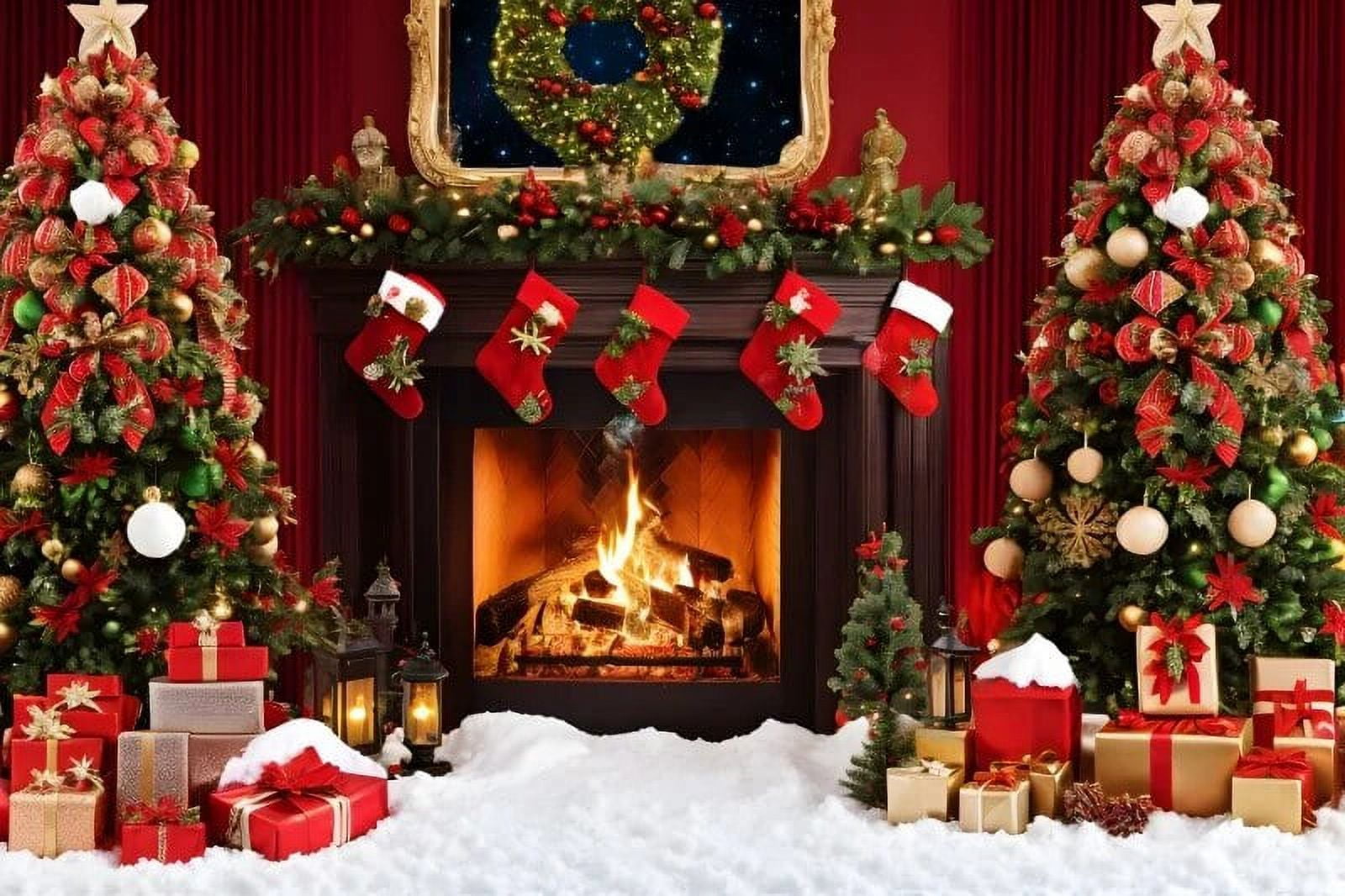 Christmas Fireplace Backdrop Rustic Red Brick Wall Interior Xmas Tree ...