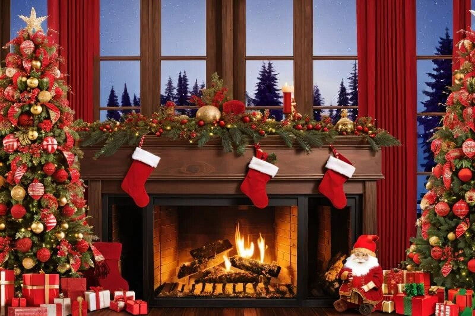 Christmas Fireplace Backdrop Rustic Red Brick Wall Interior Xmas Tree ...