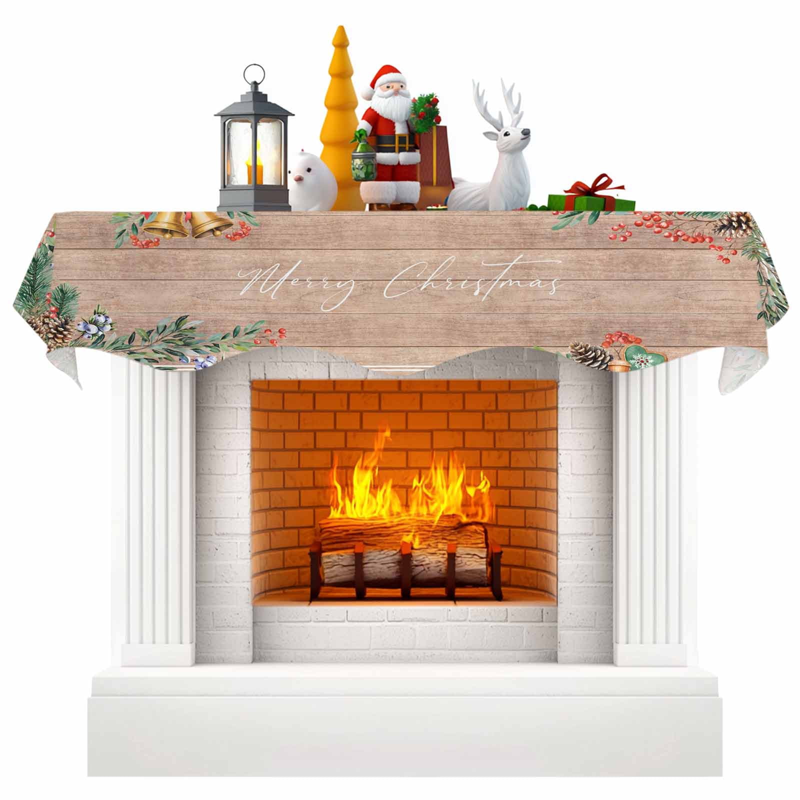 Christmas Fireplace Mantle Scarf, Pine Cones Botanical Xmas Vintage ...