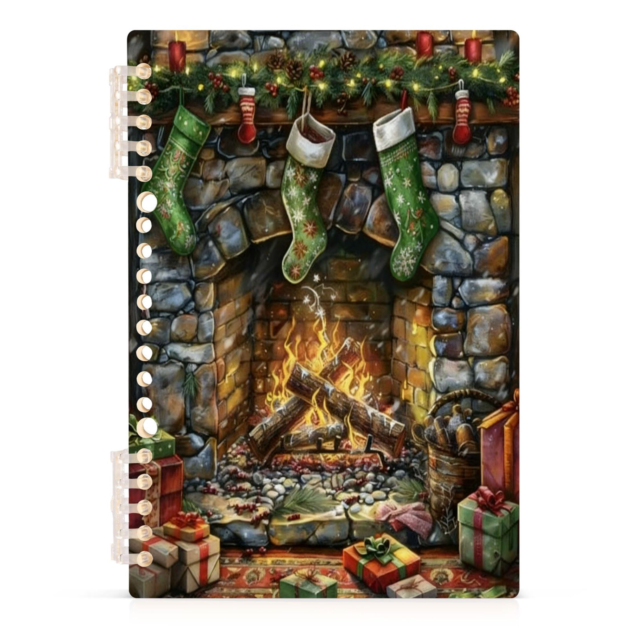 Christmas Fireplace Notebook College Horizontal Grid Paper Ink Spill ...