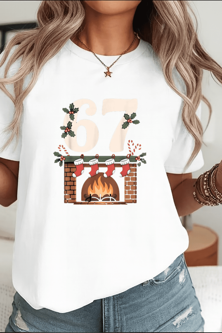 Christmas Fireplace Six Seven Meme Brainrot Holiday Unisex T-Shirt up to Size 5XL - Walmart.com