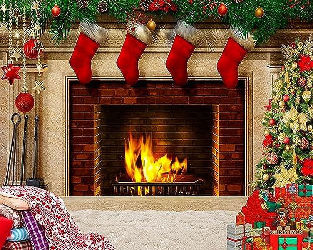 Christmas Fireplace Theme Backdrop For Photography Tree Sock T