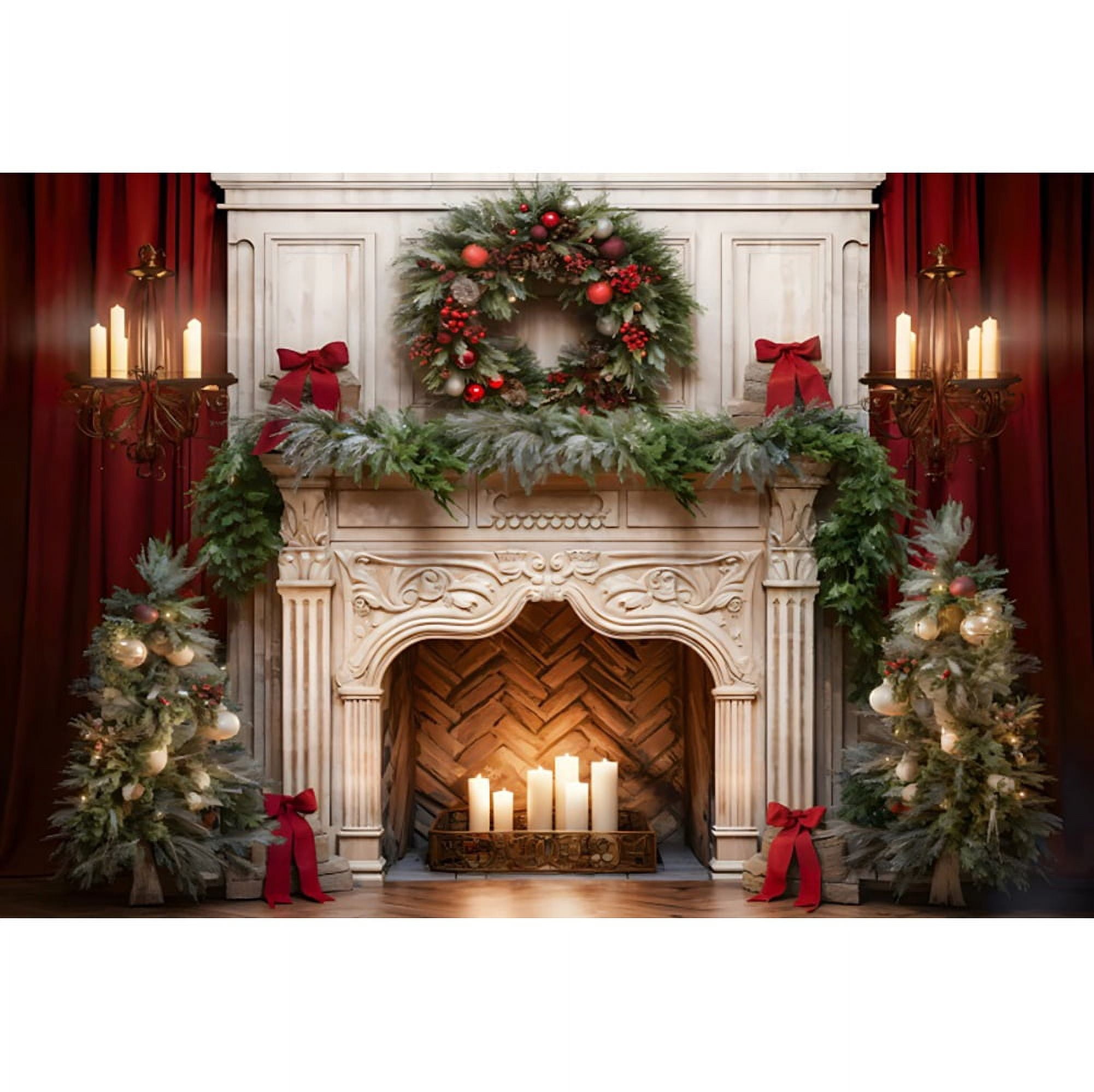Christmas Fireplace Theme Backdrop for Photography Xmas Tree Gift Toys Baby Portrait Room r ...