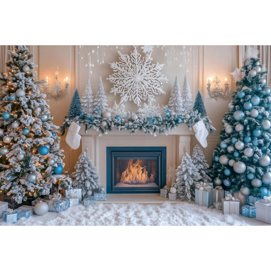 Christmas Fireplace Theme Backdrop for Photography Xmas Tree Gift Toys Baby Portrait Room r ...