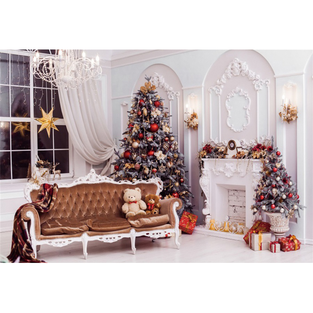 Christmas Fireplace Theme Backdrop for Photography Xmas Tree Gift Toys Baby Portrait Room r ...
