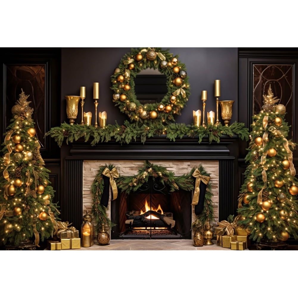 Christmas Fireplace Theme Backdrop for Photography Xmas Tree Gift Toys Baby Portrait Room r ...