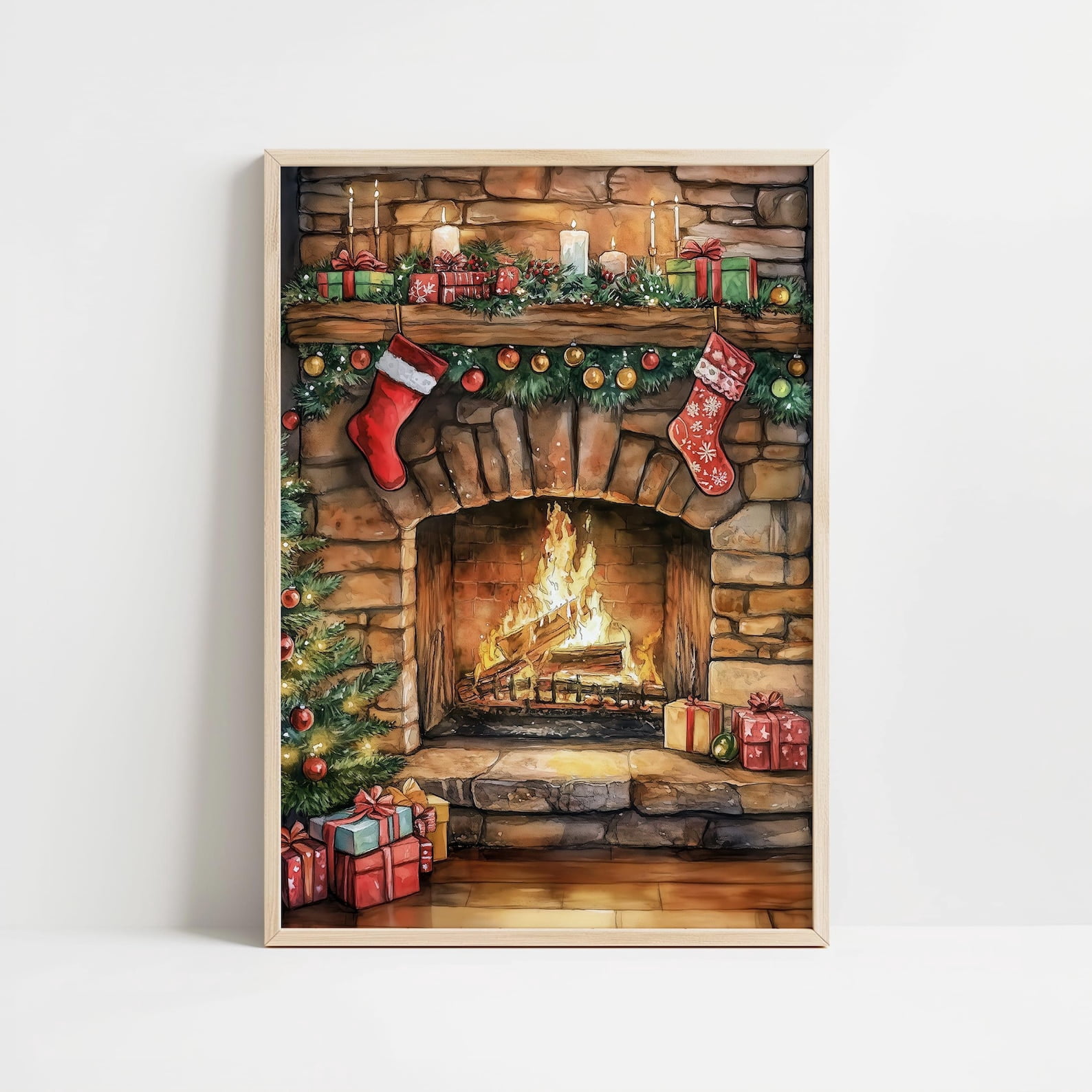 Christmas Fireplace Wall Art, Cozy Holiday Decor, Christmas Print ...
