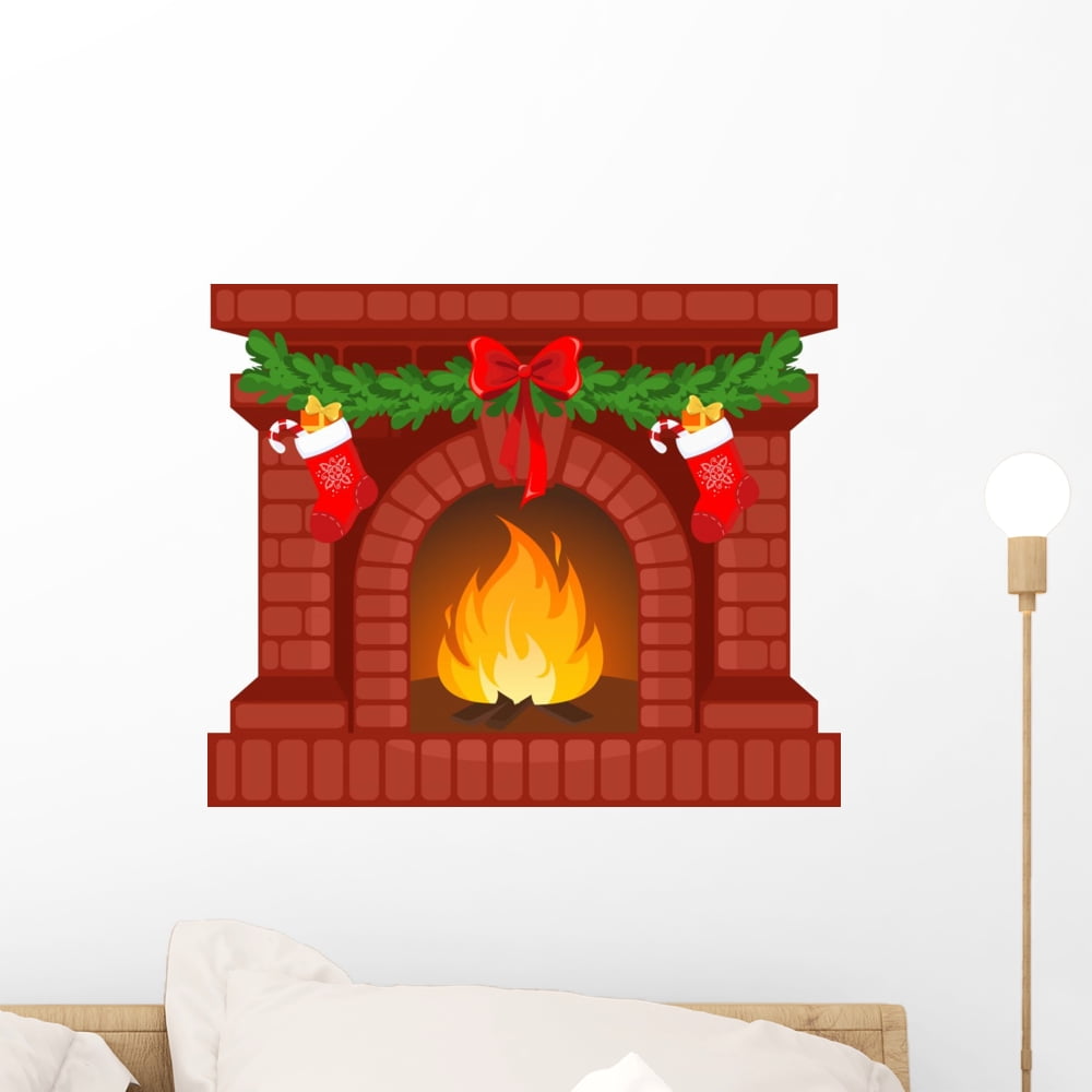Christmas Fireplace Wall Decal by Wallmonkeys Peel and Stick Graphic ...