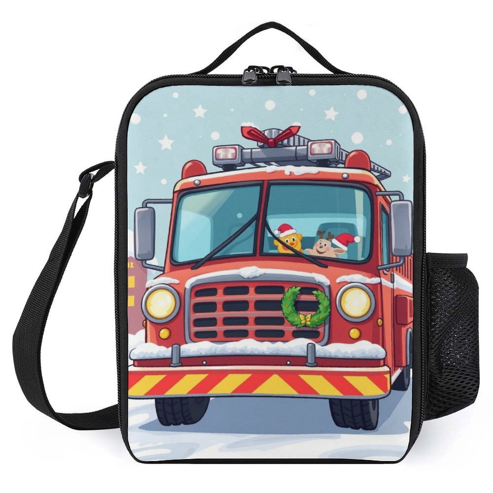 Christmas Firetruck Joyride Single Sided Messenger Bag Insulated Cooler ...