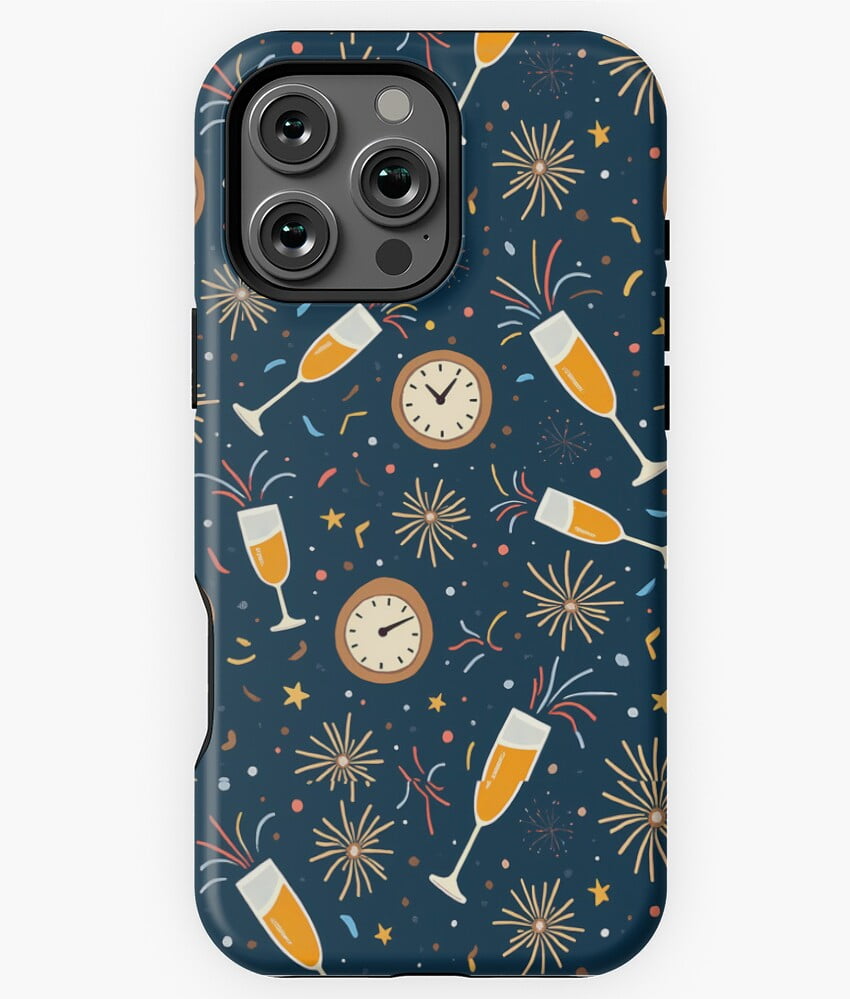 Christmas Fireworks Champagne Clocks Phone Case for iPhone 16 15 14 13 ...