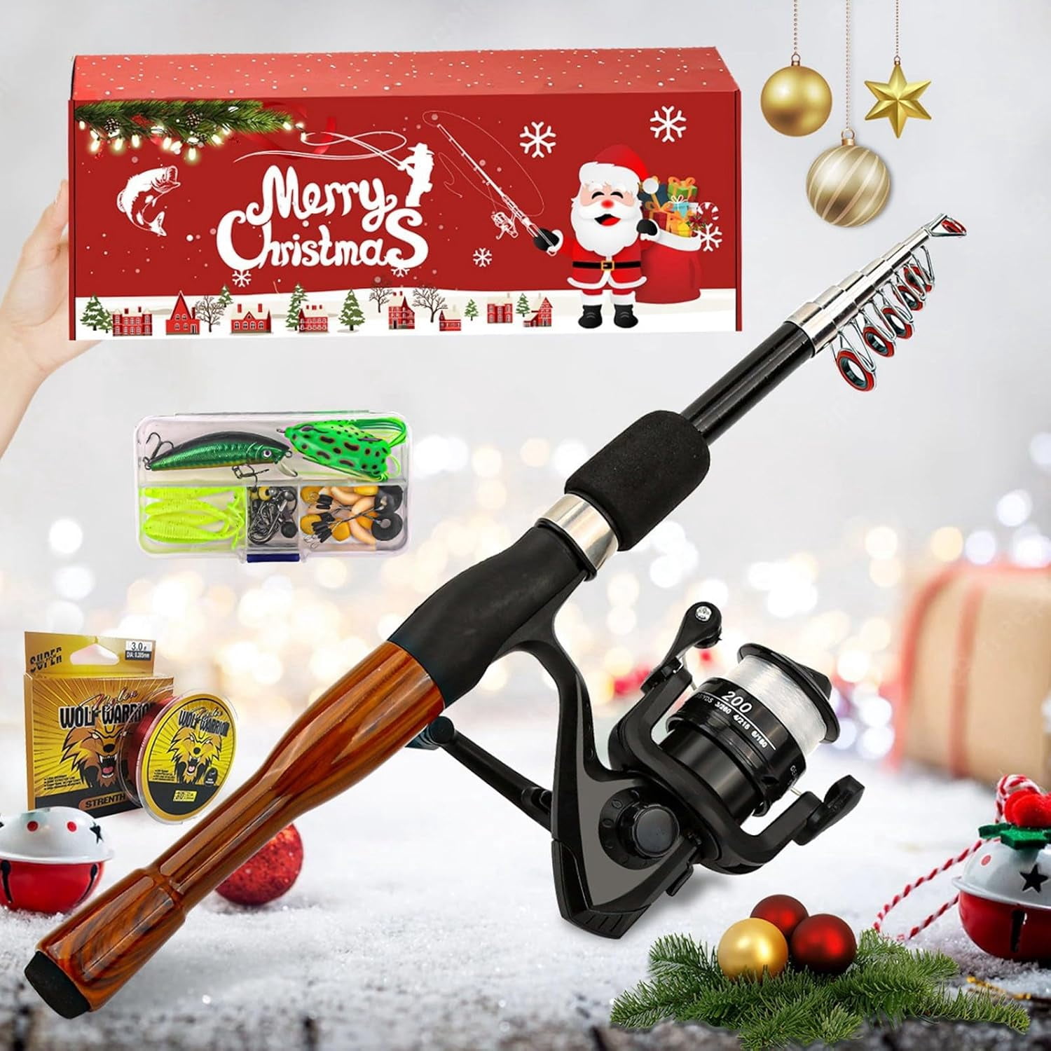 Christmas Fishing Rod with Stainless Steel Baitcasting, Carbon Fiber ...