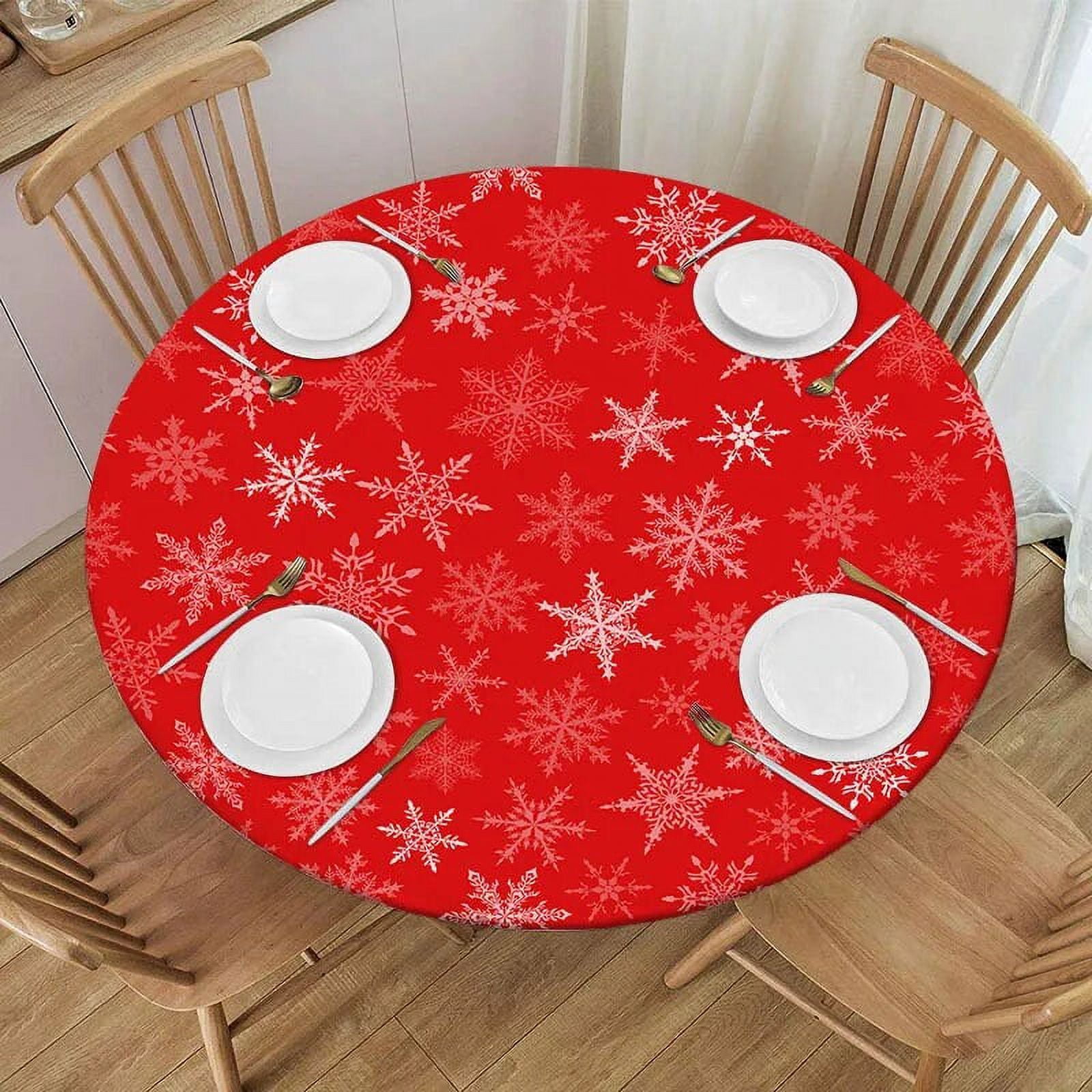 Christmas Fitted Round Tablecloth Santa Claus Snowman Background Table ...