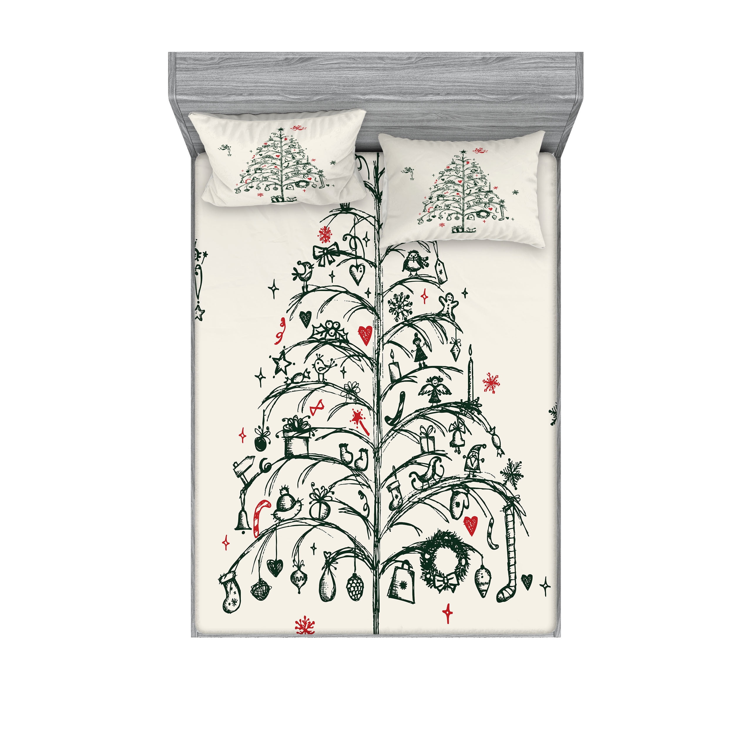 Christmas Fitted Sheet & Pillow Sham Set, Fairies with Wands and Tree ...