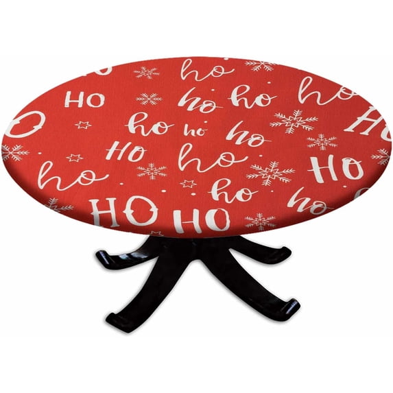 Christmas Fitted Tablecloth, Ho Ho Letters with Snowflakes Pattern ...