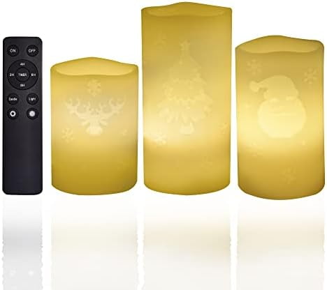 Christmas Flameless Candles with Remote Timer Real Wax Flickering ...