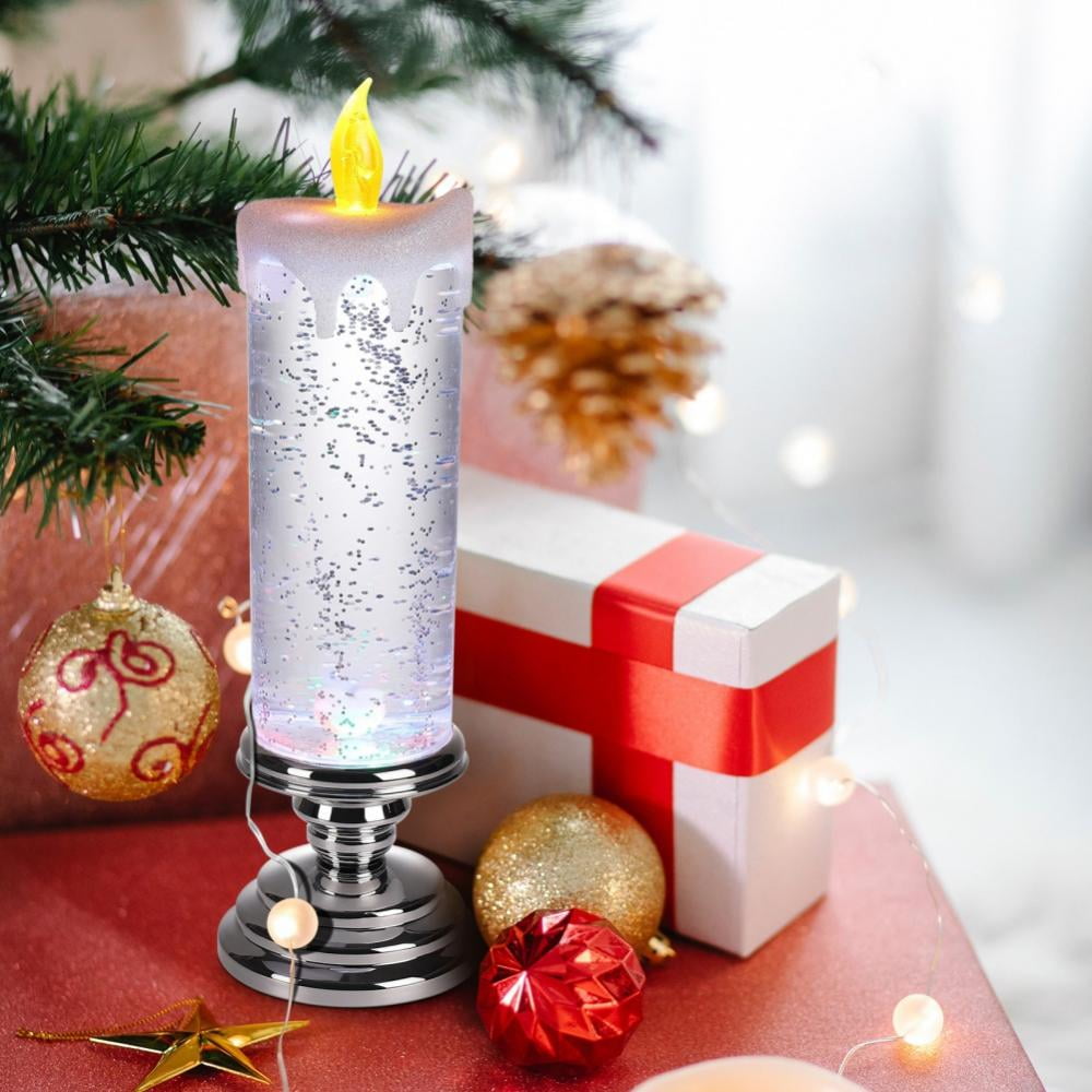 Christmas Flameless Glitter Candles, Rechargeable Flickering LED Water ...