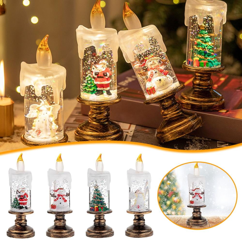 Christmas Flameless White Candles with Santa Claus, Snowman, Christmas ...