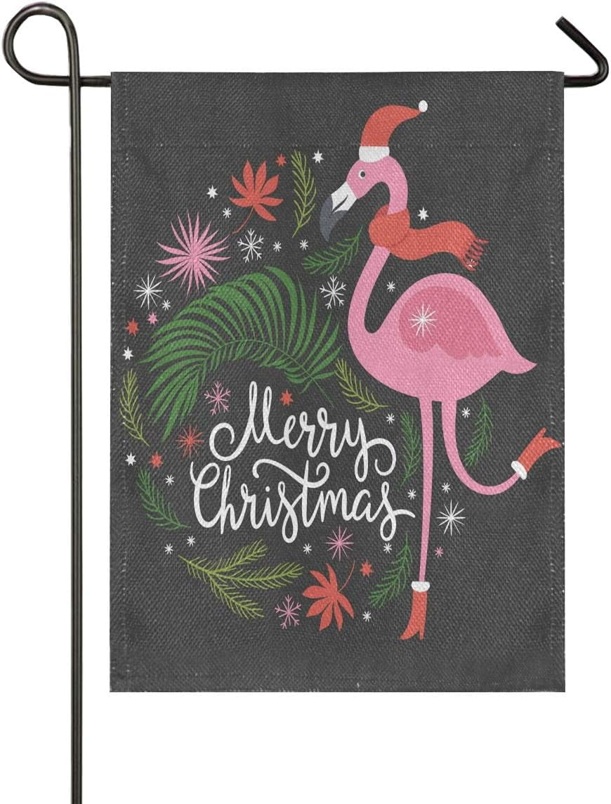 Christmas Flamingo Burlap Garden Flag Double Sided,House Yard Flags ...