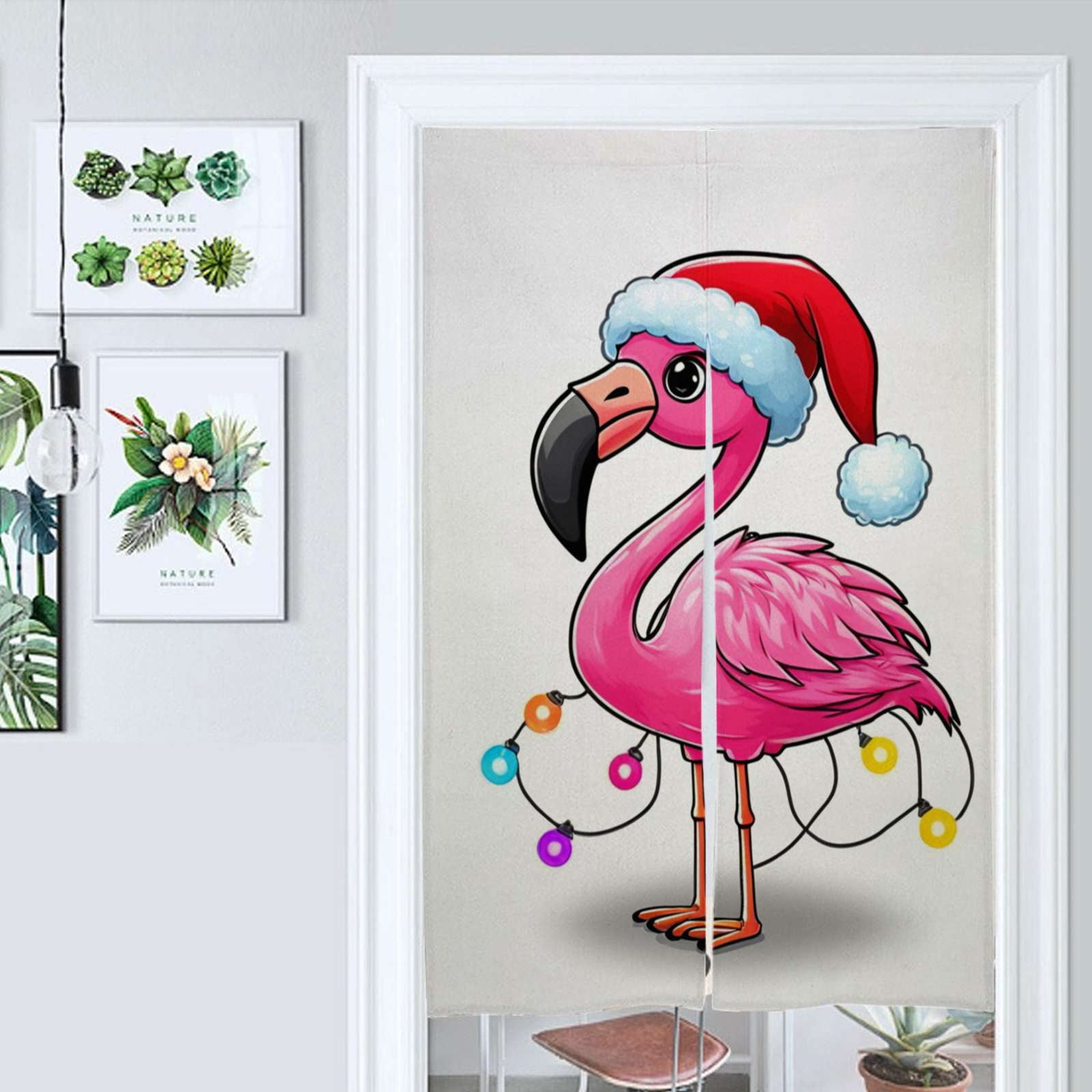 Christmas Flamingo Lights Door Curtain Nordic Living Room DoorCurtain ...