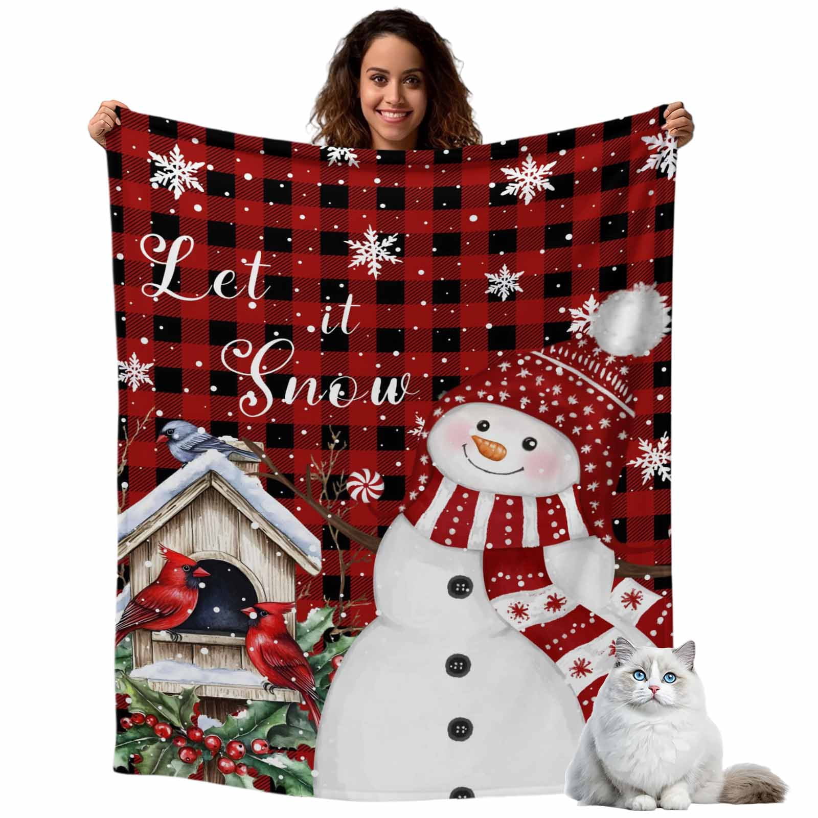 Christmas Flannel Blanket for Bed,Travel and Camping, Red Hat Snowman ...