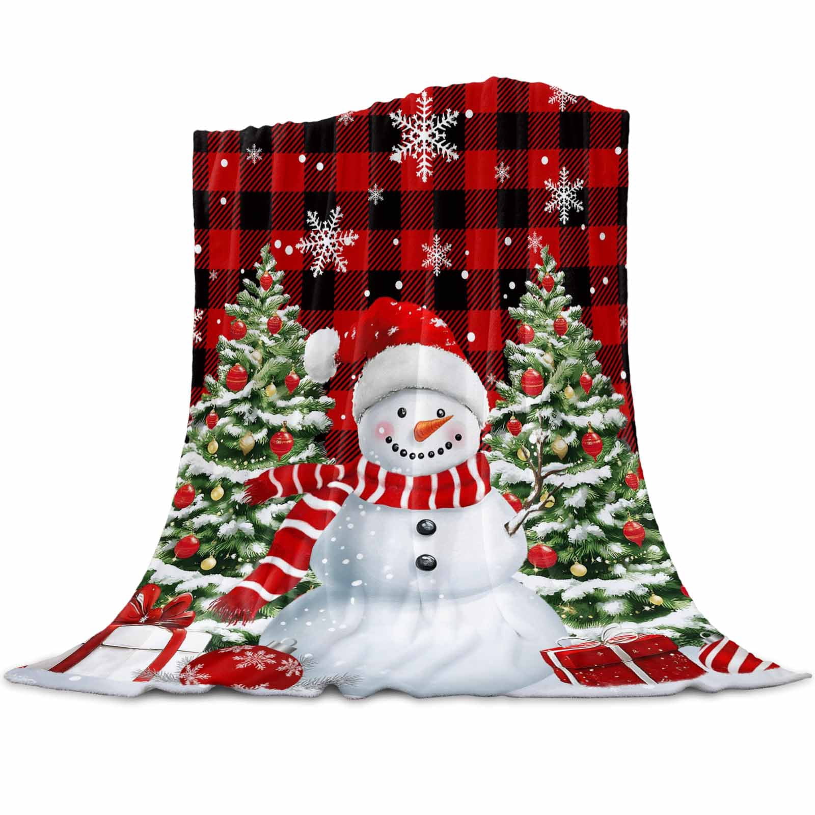 Christmas Flannel Blanket for Bed,Travel and Camping, Red Snowman Xmas ...