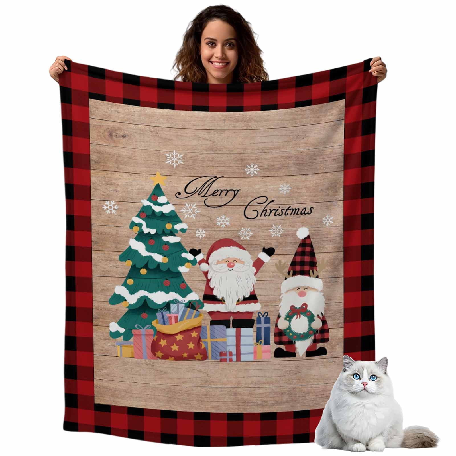 Christmas Flannel Blanket for Bed,Travel and Camping, Retro Santa Claus ...