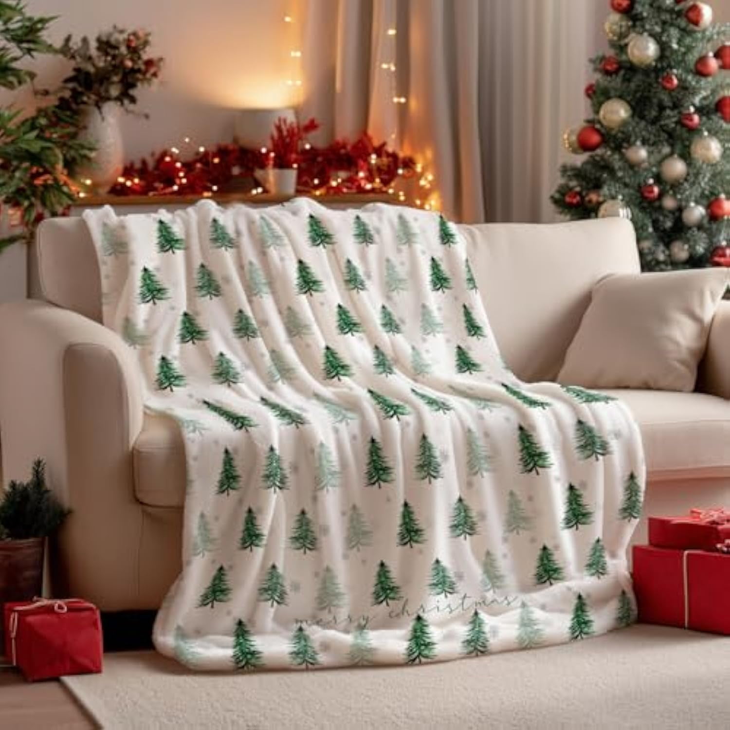 Christmas Flannel Blanket Throw, Christmas Pine Tree Green Soft Fuzzy ...