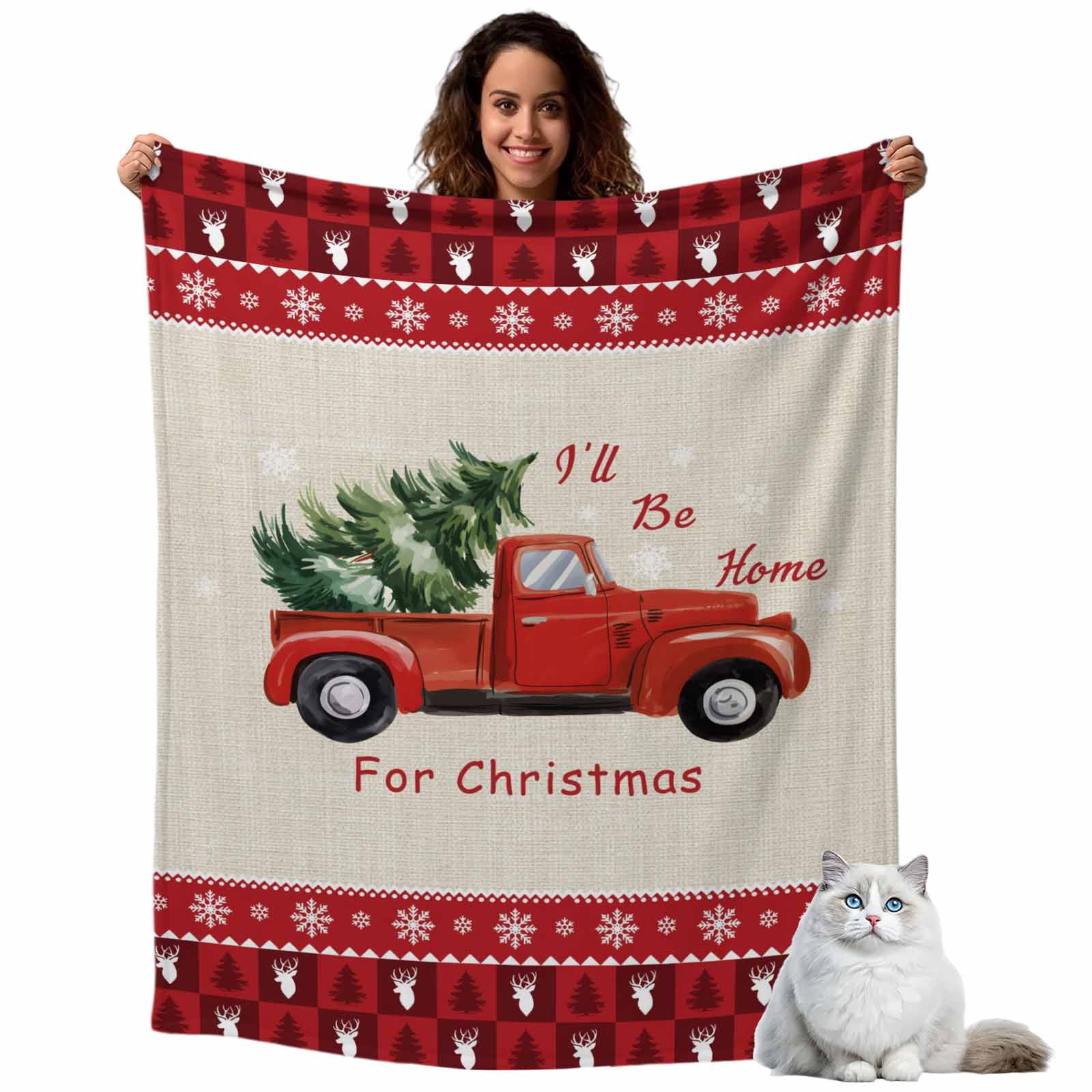Christmas Flannel Blanket for Bed,Travel and Camping, Red Christmas ...