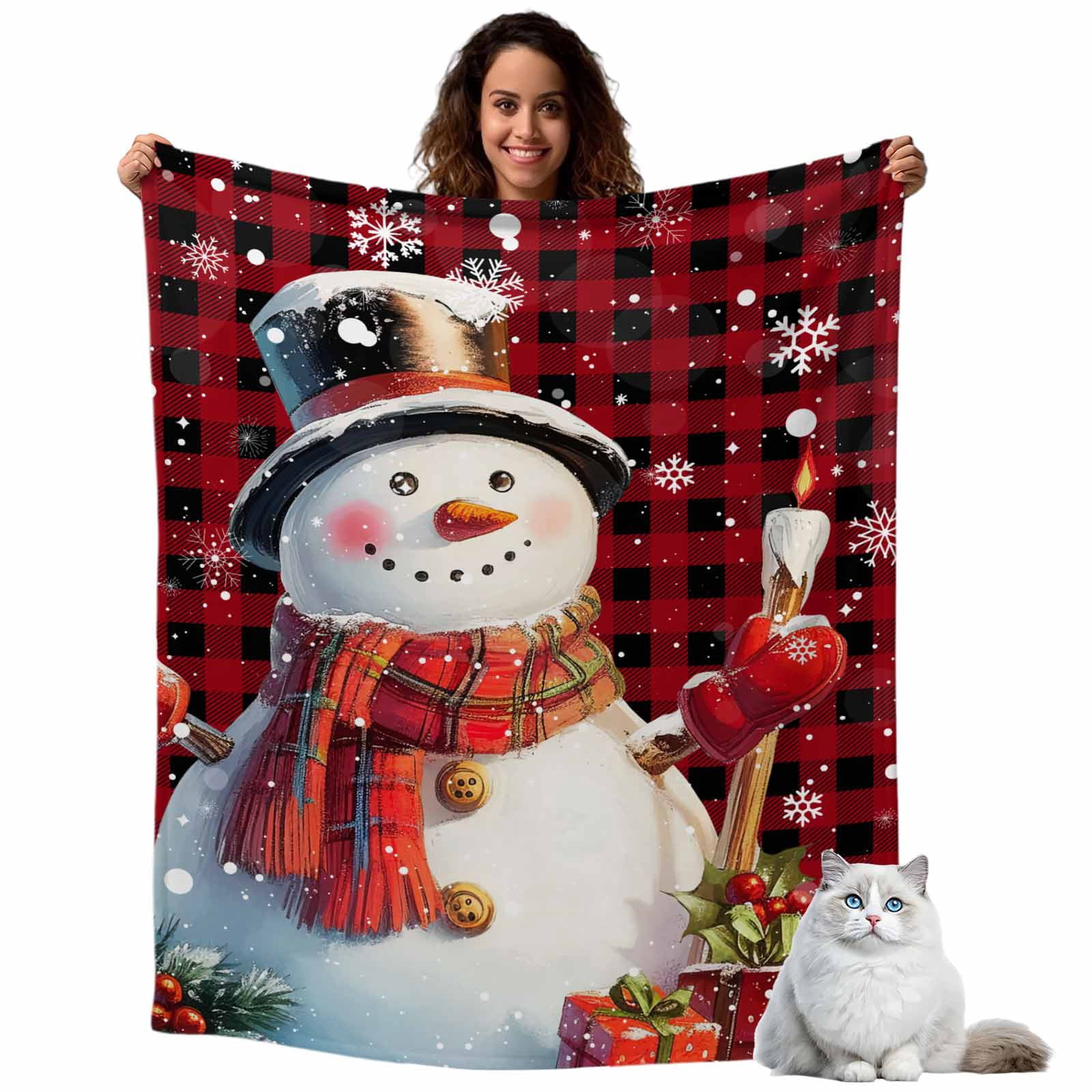 Christmas Flannel Blanket for Bed,Travel and Camping, Xmas Snowman ...