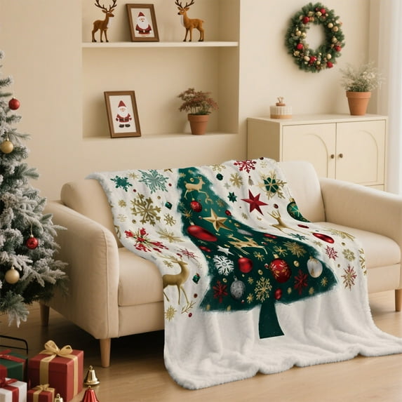 Christmas Flannel Christmas Tree Blanket Forest Snow Scene Design ...