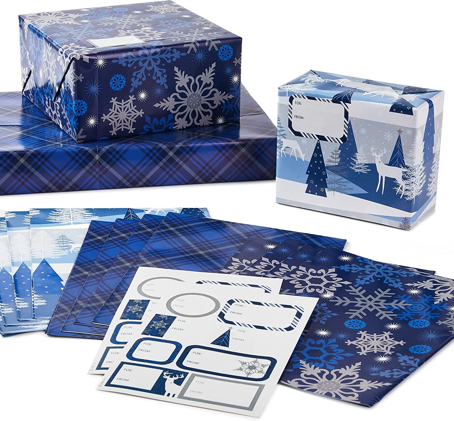 Christmas Flat Wrapping Paper Sheets with Gift Tag Seals - Snowflakes ...