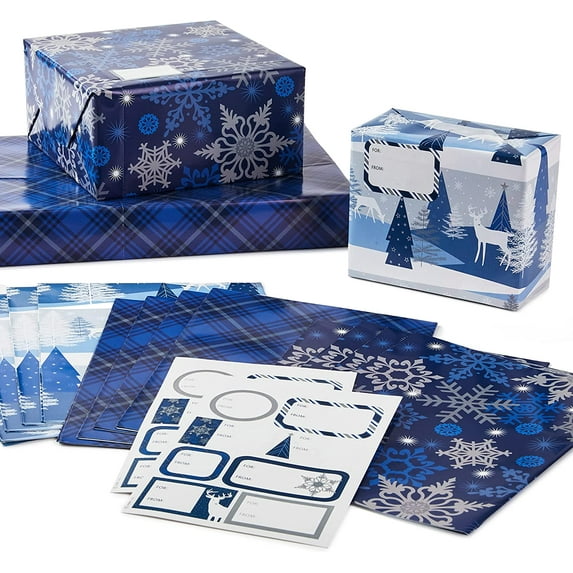 Christmas Flat Wrapping Paper Sheets with Gift Tag Seals - Snowflakes ...